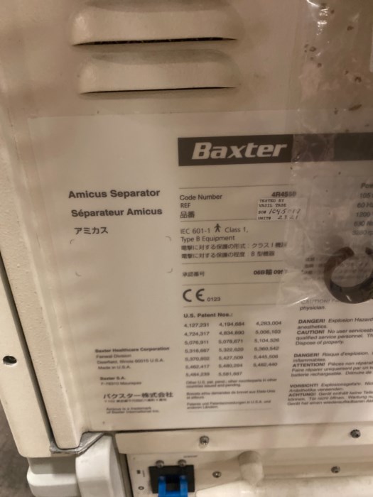 (1) Baxter Amicus Separator for sale