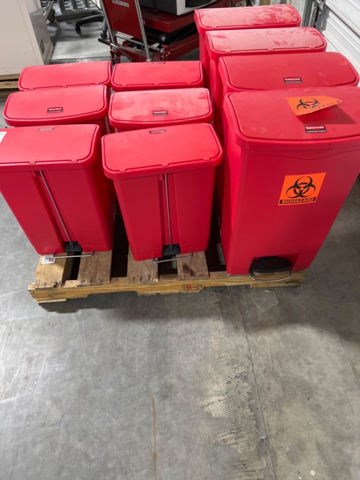 (10) RED BIO HAZARD TRASH CANS for sale