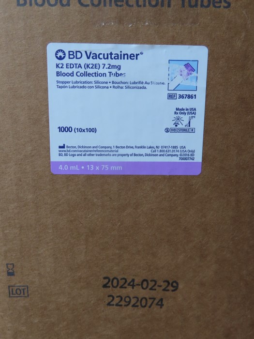 5 CASES OF BD Vacutainer EDTA Tubes REF 367861 for sale