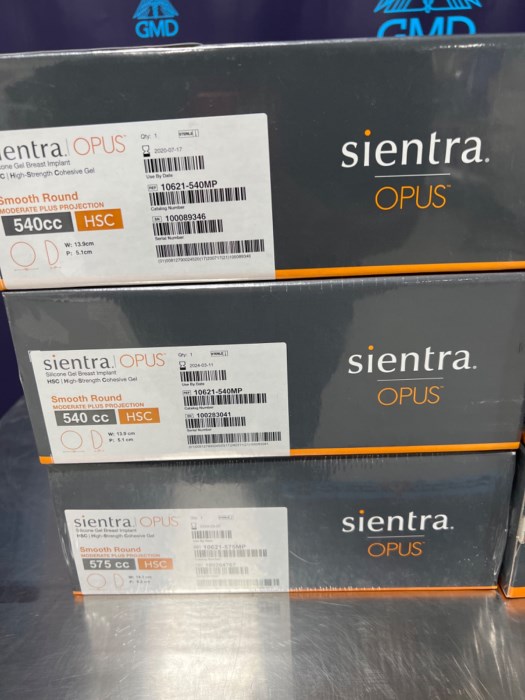 (6) SIENTRA OPUS SILICONE GEL BREAST IMPLANTS for sale