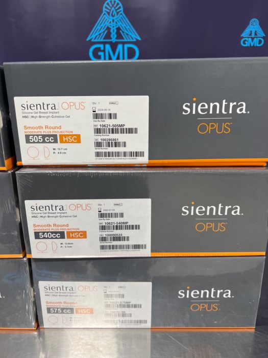 (6) SIENTRA OPUS SILICONE GEL BREAST IMPLANTS for sale
