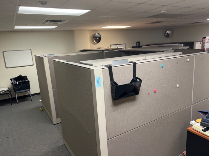 (6) teknion cubicles with metal cabinets for sale