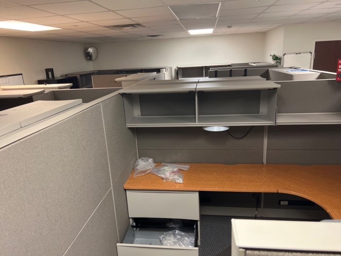 (6) teknion cubicles with metal cabinets for sale