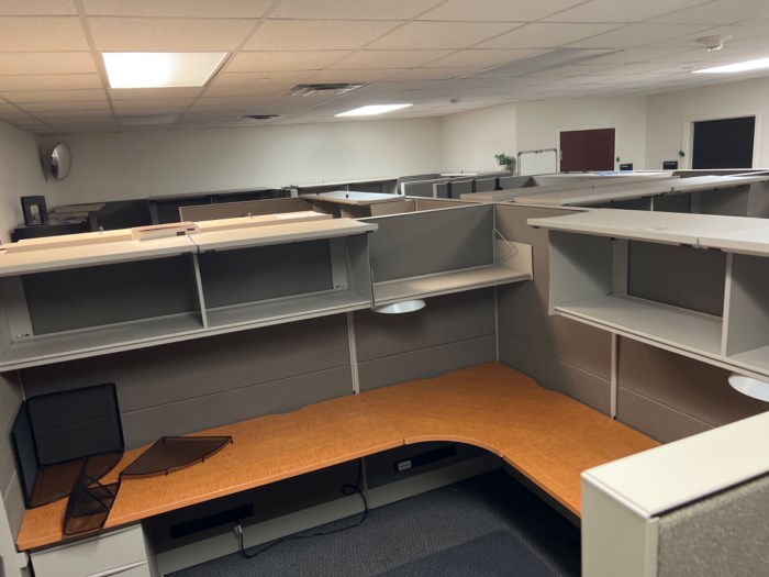 (6) teknion cubicles with metal cabinets for sale