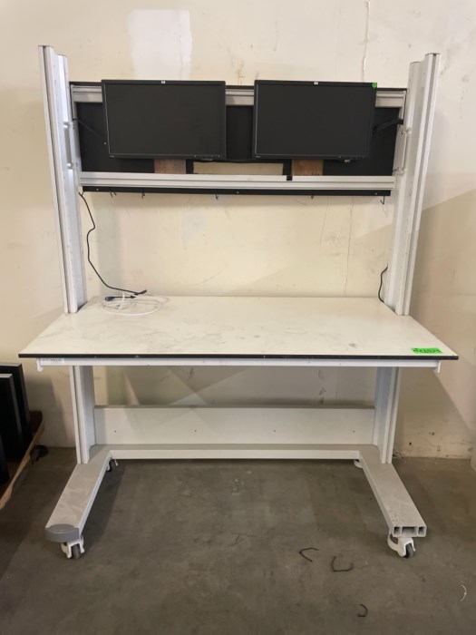 Adjustable Rolling Standing Desk with Duel Mounted Monitors for sale