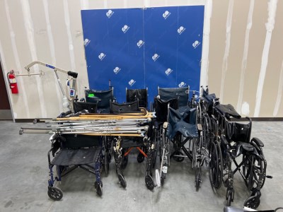 Assorted Wheelchairs; Crutches: and Invacare Reliant 600 Heavy-Duty ...