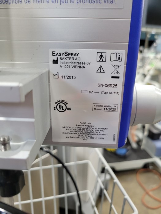 Baxter EasySpray Pressure Regulator for sale