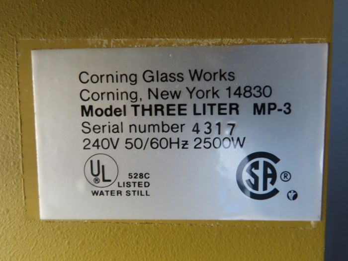 Corning Mega Pure System MP-3 Glass Water Still Distillation 3 Liter ...
