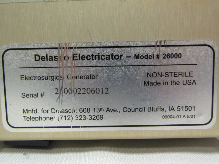 Delasco Electricator Electrosurgical Generator Model 26000 W/ 3 ...