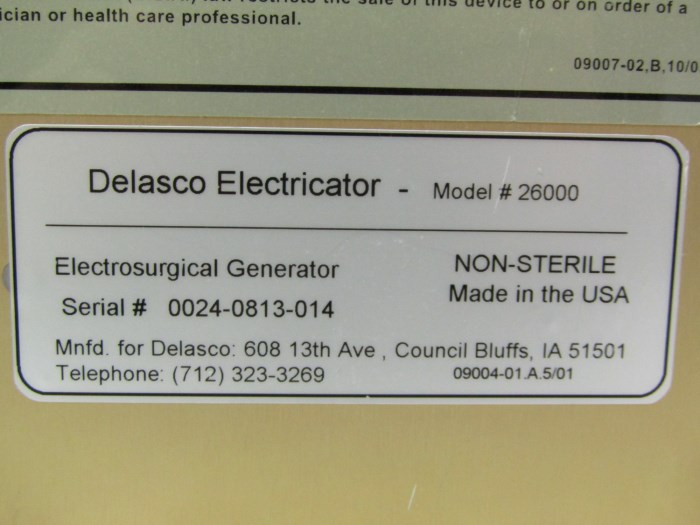 Delasco Electricator Electrosurgical Generator Model 26000 W/ 3 ...