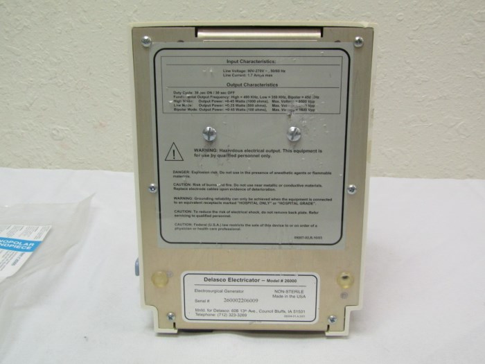Delasco Electricator Electrosurgical Generator Model 26000 W/ 3 ...