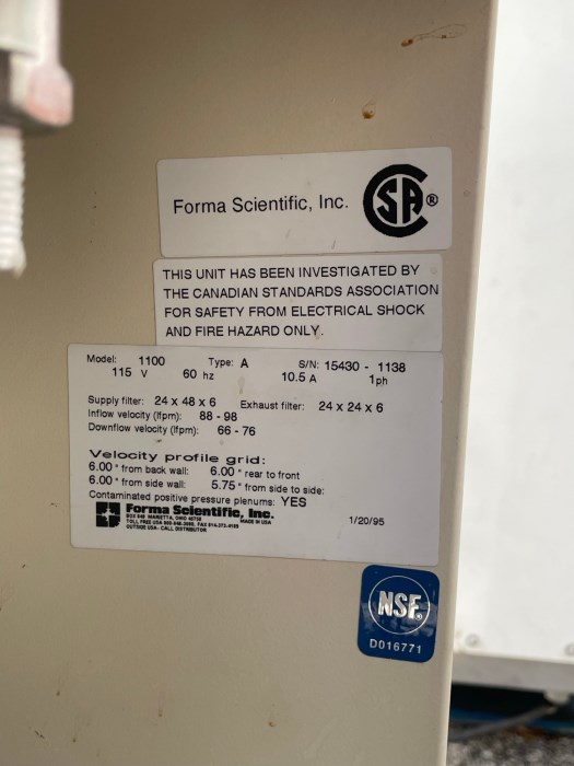 Forma Scientific Model: 1100 Type A Biological Safety Cabinet for sale