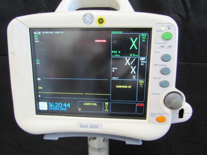 GE Dash 3000 Patient Monitor With Rolling Stand and Capnoflex LF CO2 ...