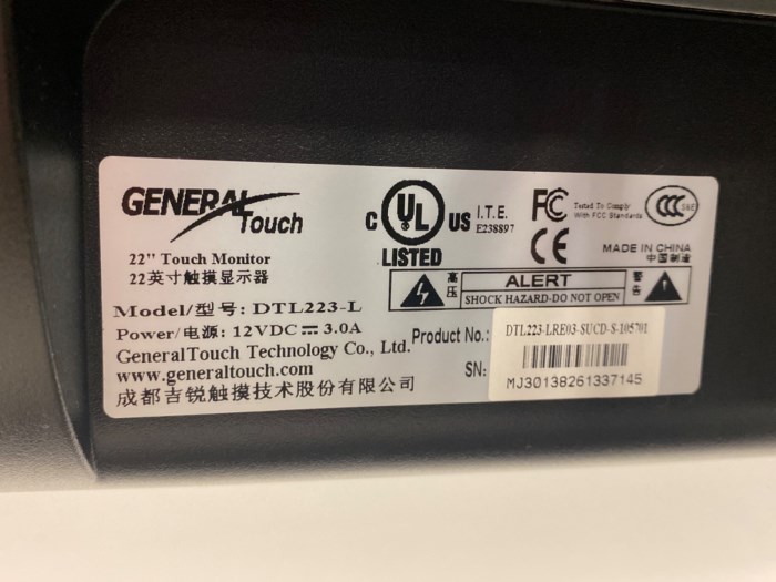 General Touch 22” Touch Monitor for sale