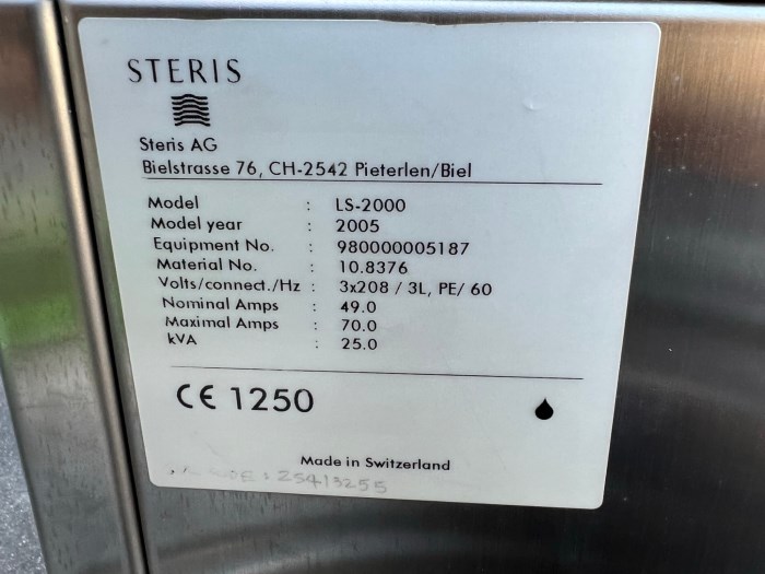 Hamo by Steris Model: LS-2000 Sterilizer for sale