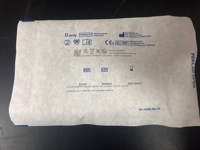 ICU Medical 8” Bifuse Ext Set w/2 Check Valves, Inj Site, Clamps ...