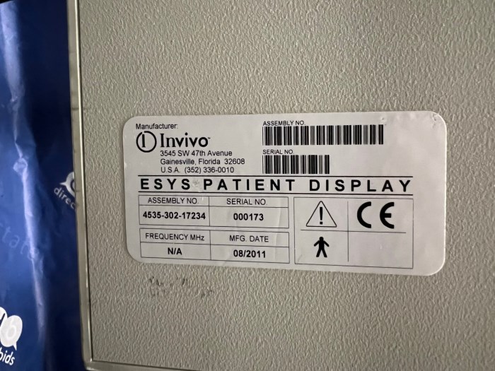 Invivo ESYS Patient Display Mounted on ITD Gmbh PT.4001.991 Mobile Cart ...