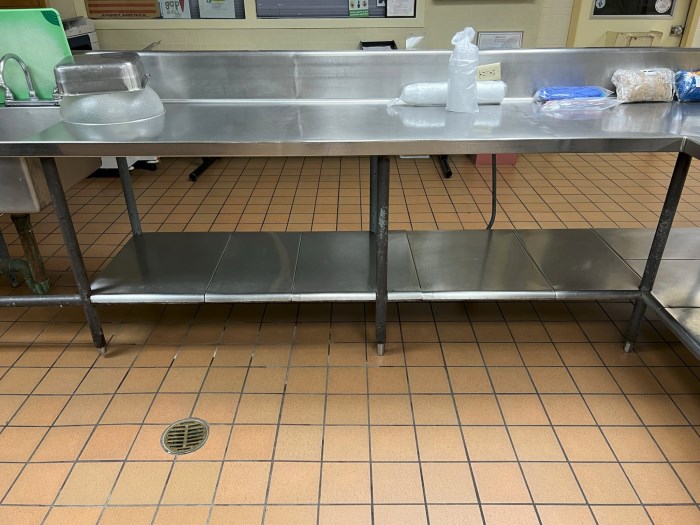 L-Shaped Stainless Steel Prep Table w/ Sink for sale