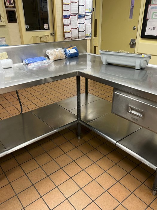 L-Shaped Stainless Steel Prep Table w/ Sink for sale
