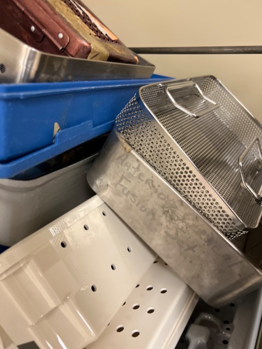 Large assortment of Sterilizer Trays and Containers. Rolling Cart ...