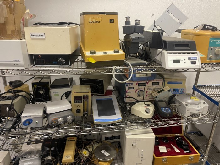Large lot of laboratory equipment on 5 rack for sale