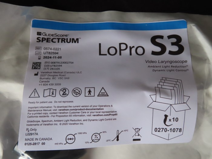 Lot of 2 Boxes of Verathon 0270-1078 GlideScope Spectrum LoPro S3 Video Laryngoscope for sale