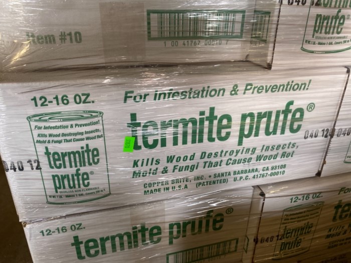 Lot of (2) pallets filled with Termite Prufe by Copper Brite for sale