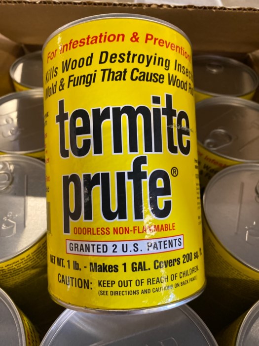 Lot of (2) pallets filled with Termite Prufe by Copper Brite for sale