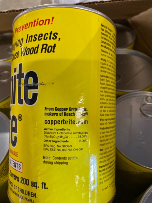 Lot of (2) pallets filled with Termite Prufe by Copper Brite for sale
