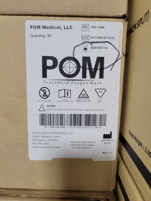 Lot of (3) Cases POM MEDICAL 1001-MM Procedural Oxygen Mask for sale