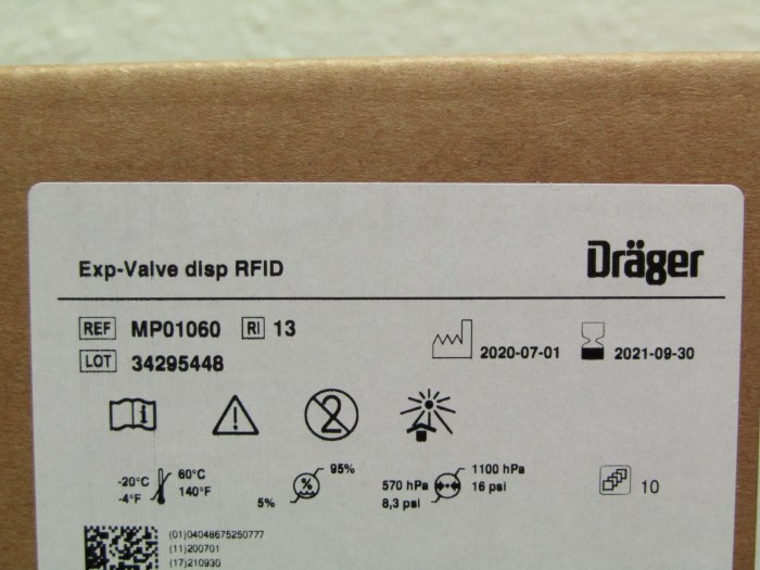 Lot of 4 DRAGER MP01060 DISPOSABLE RFID EXPIATORY VALVE CASE OF 10 ...