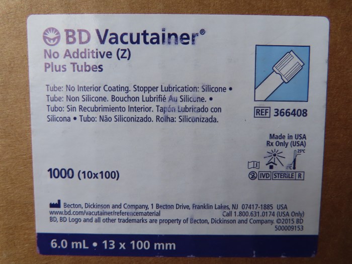 LOT OF 8 CASES OF BD BLOOD COLLECTION TUBES for sale