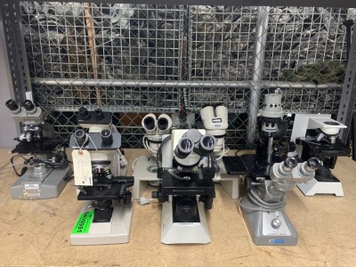 Lot of Approximately (10) Assorted Tabletop Microscopes for sale