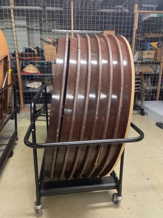 Lot of Approximately (15) 5' Dia. Round Collapsible Tables w/ Rolling ...