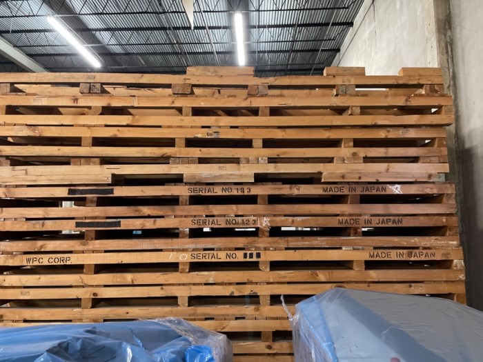 Lot of Approximately (15) 12 Foot Long Wooden Pallets, made in Japan ...