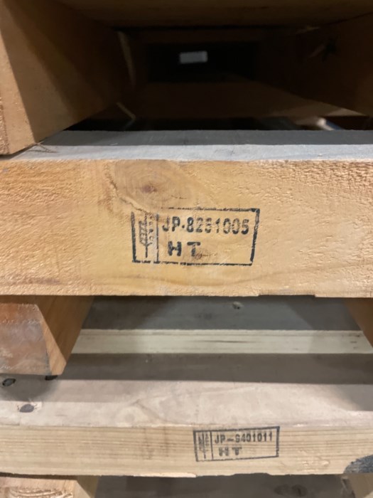 Lot of Approximately (15) 12 Foot Long Wooden Pallets, made in Japan ...