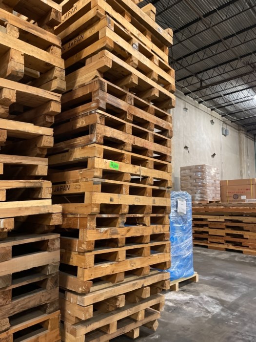 Lot of Approximately (15) 12 Foot Long Wooden Pallets, made in Japan ...
