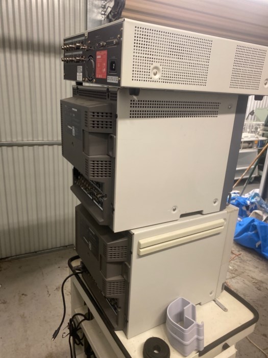 Medical cart filled with monitors, vhs & printer for sale