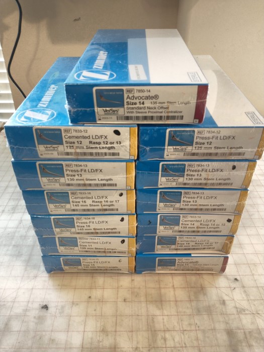 Mixed Zimmer VerSys Hip Stem Implants for sale