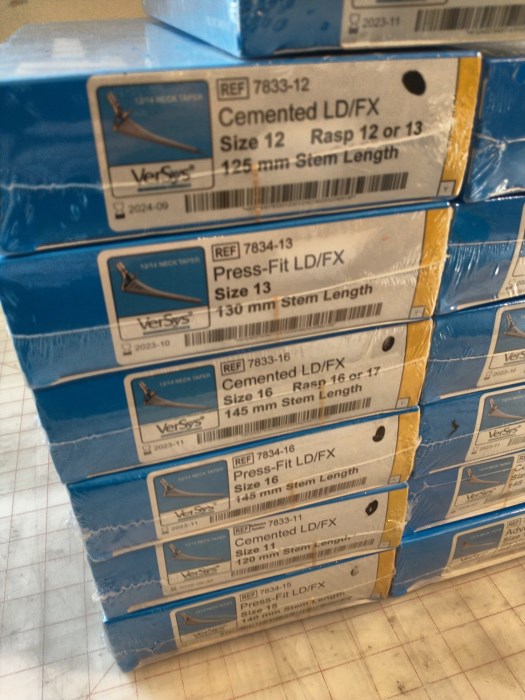 Mixed Zimmer VerSys Hip Stem Implants for sale