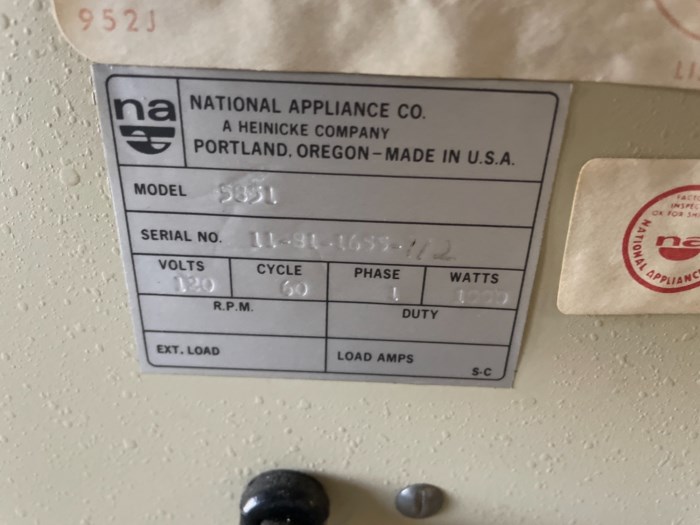 National Appliance Company Model 5851 Oven for sale