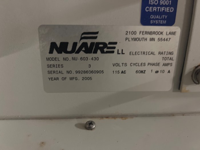 Nuaire Model: NU 603.430 Biological Safety Cabinet w/ Stand for sale