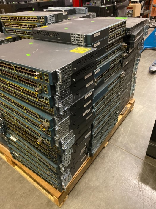 Pallet filled with Cisco catalyst switches for sale