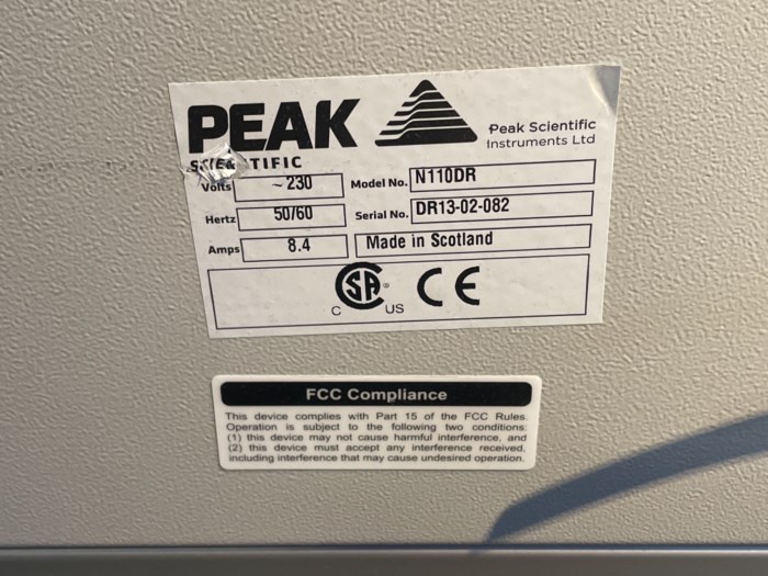 Peak Scientific N110DR NitroGen Generator for sale