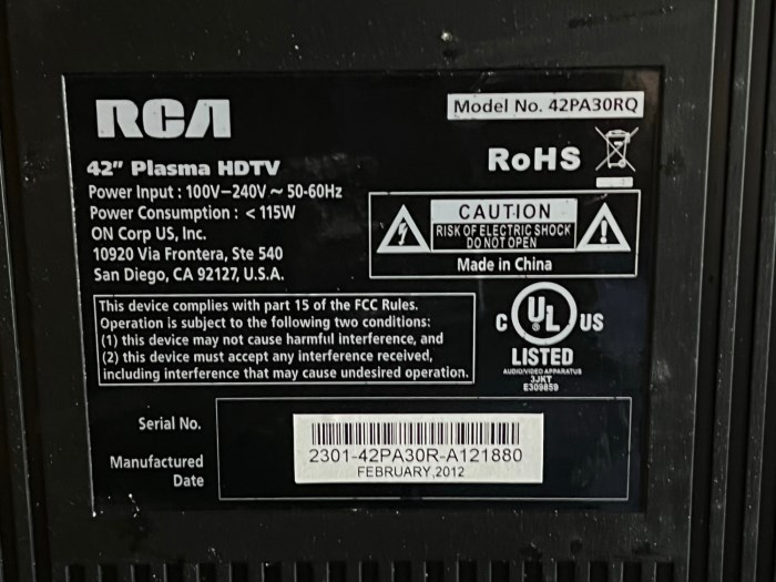 RCA 42" Model: 42PA30RQ Plasma HDTV for sale
