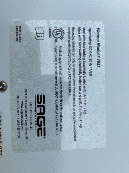 Sage Warming unit model 7937 for sale