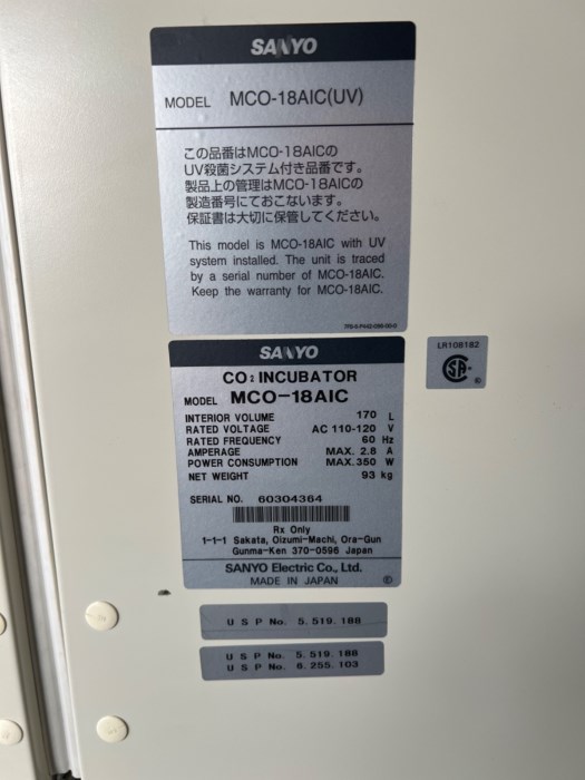 Sanyo Model: MCO-18AIC Dual Stacked a CO2 Incubators for sale