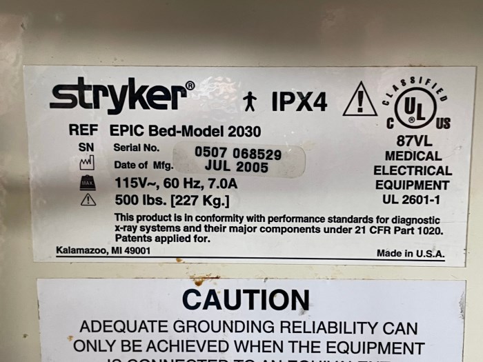 Stryker Epic II Model: 2030 Hospital Bed for sale