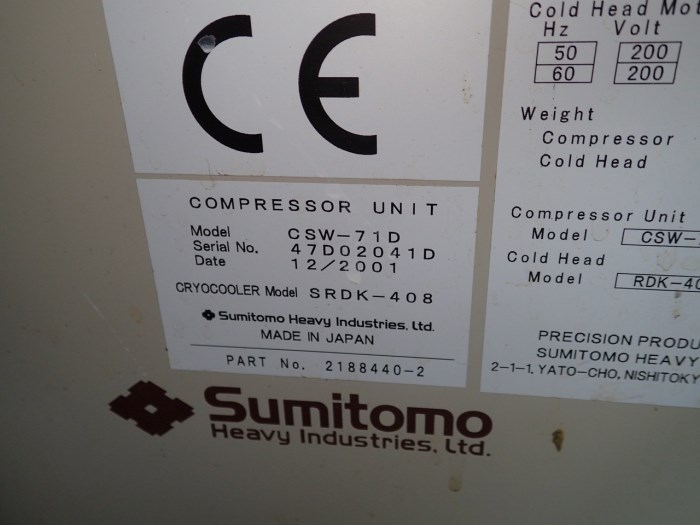 Sumitomo Model CSW-71 Helium Compressor Unit Crycooler for sale