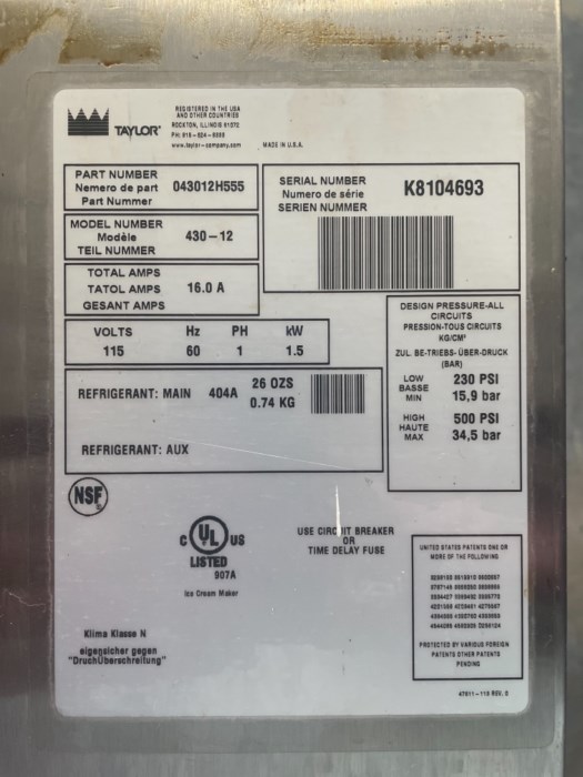 Taylor Model 430-12 Frozen Drink Machine for sale